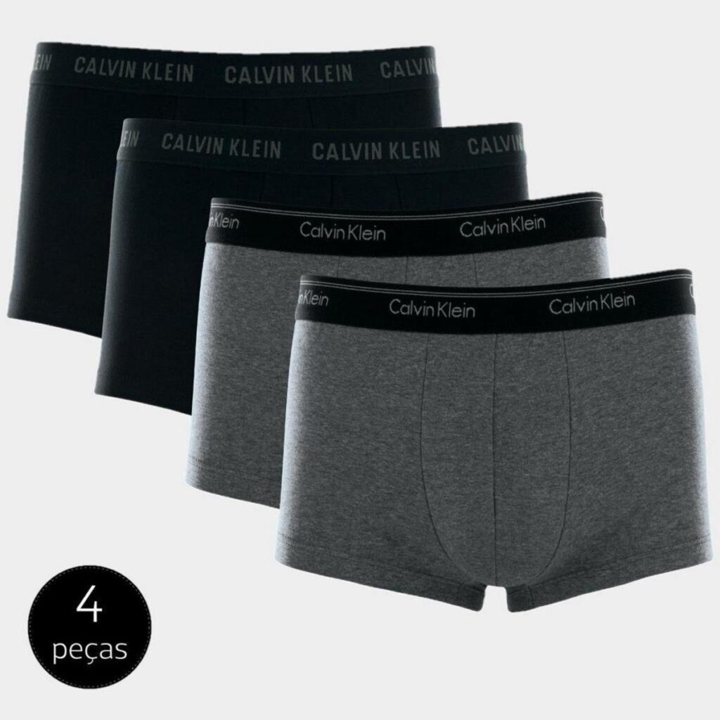 Kit Cueca Sunga Calvin Klein Low Rise Trunk Cotton 4 Peças - Chumbo e ...