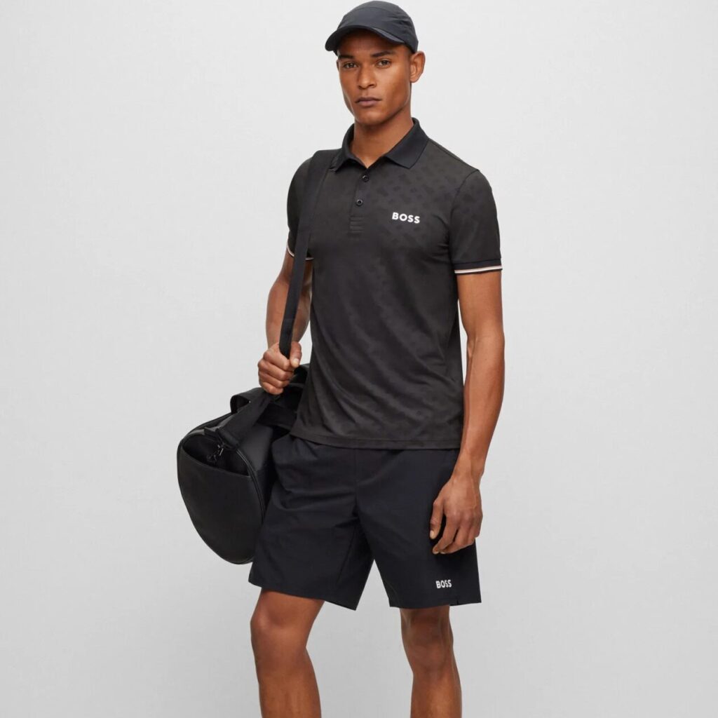 POLO BOSS X MATTEO BERRETTINI PRETA SLIM-FIT COM MONOGRAMAS • Exoticus